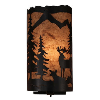 Kodiak and Wood chip Deer Scene Panel Sconce - Rustic - Wall Sconces ...