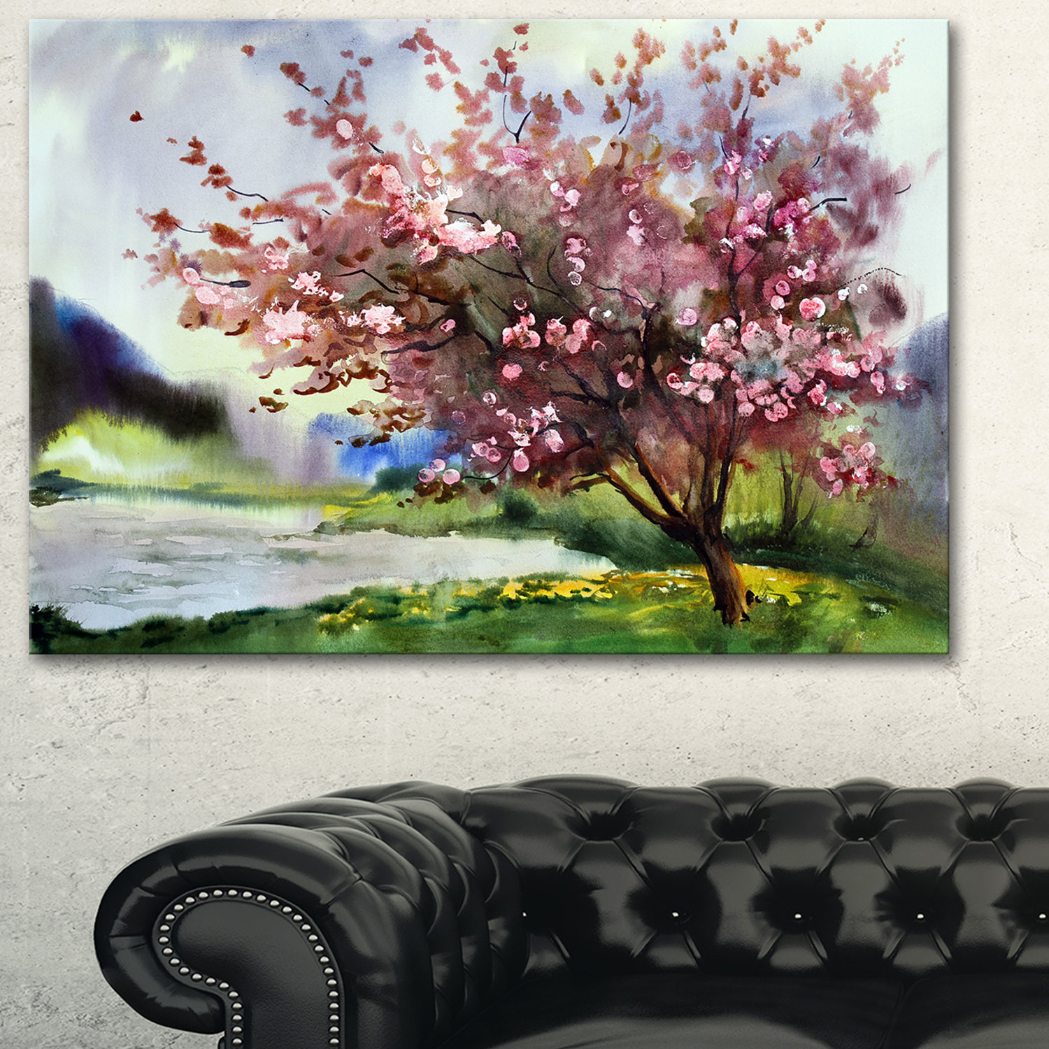 "Tree With Spring Flowers" Floral Canvas Print, 40"x30" - Contemporary ...