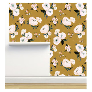 Janice Floral Vintage Mustard Wallpaper, Sample 12"x8" - Contemporary ...
