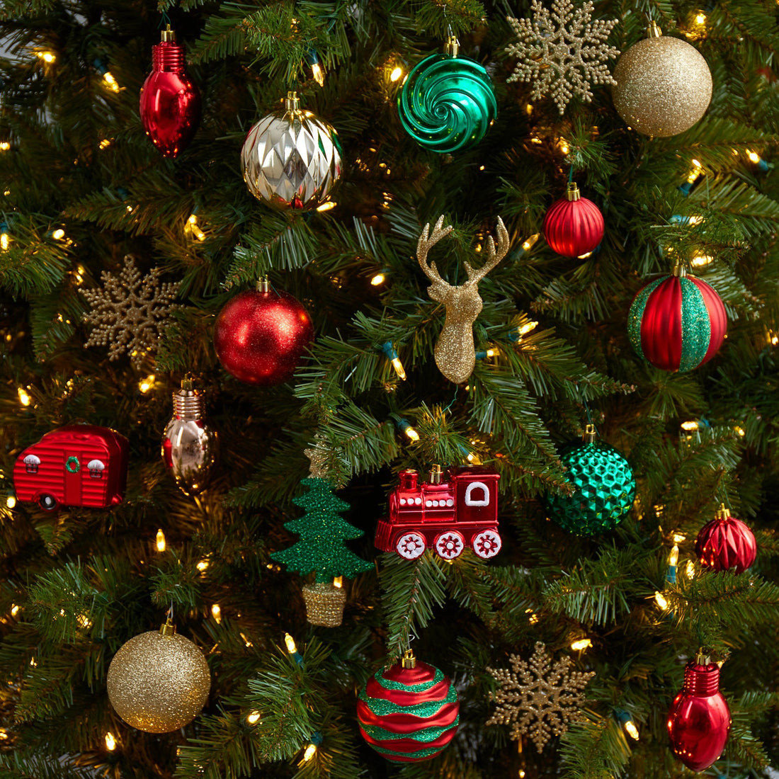 Holiday Deluxe Shatterproof, 25 Count Christmas Tree Ornament Box Set ...