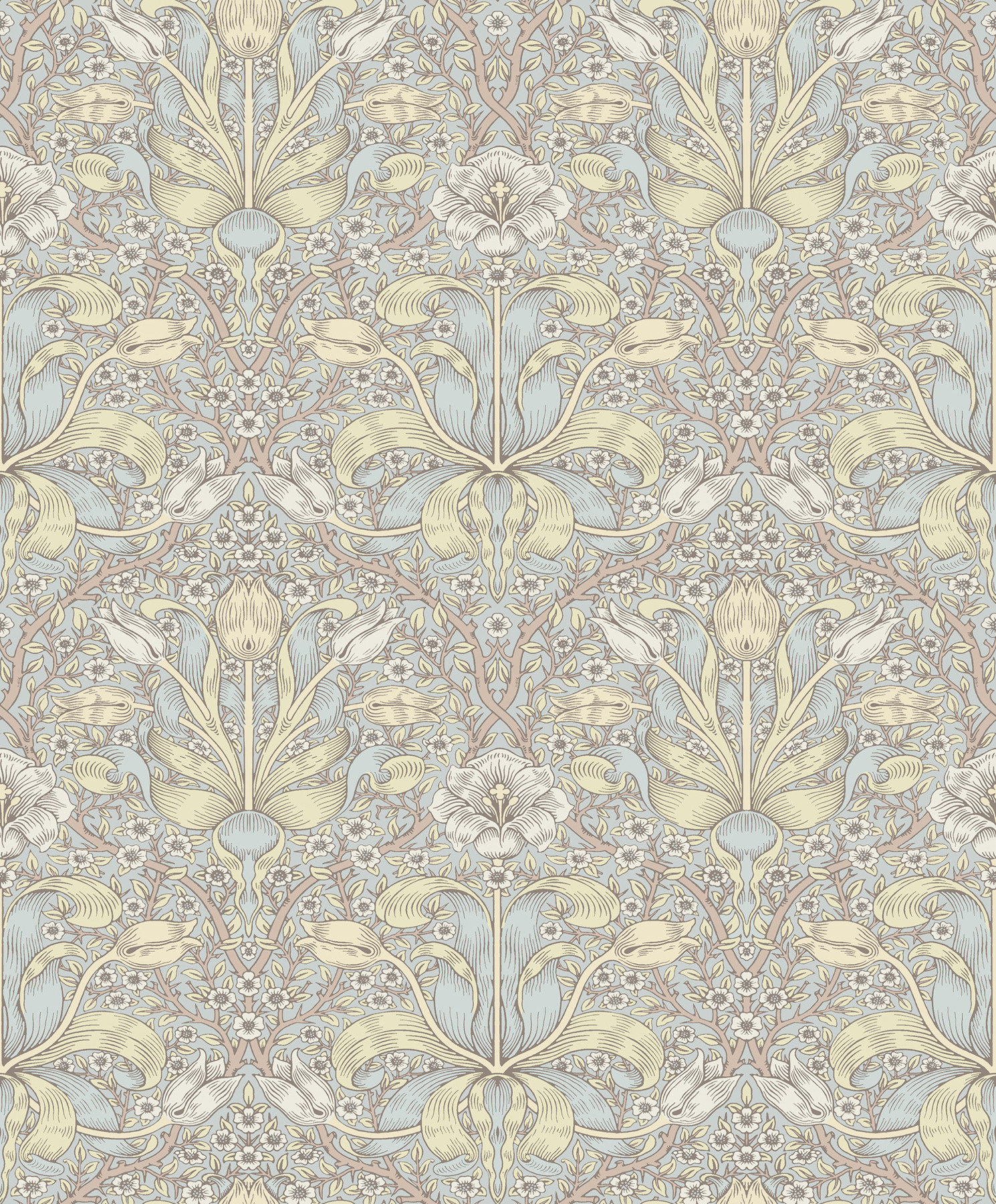 Spring Thicket Light Blue Tulip Damask Wallpaper, Bolt - Traditional ...