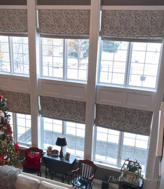 Window treatments for 2 story great room windows?! | Houzz Forum
