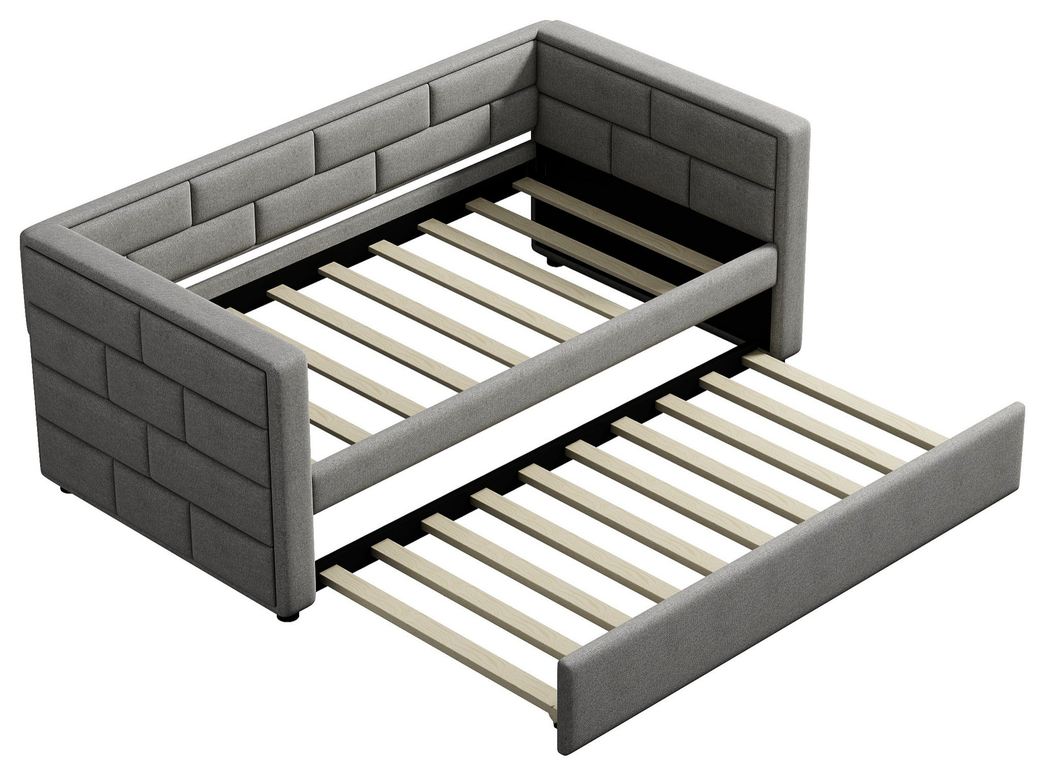 Twin Size Daybed With Trundle, Upholstered Daybed With Padded Back ...