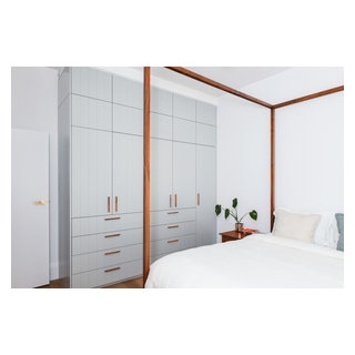 Master Wardrobe with V-groove Cabinetry - Beach Style - Wardrobe ...