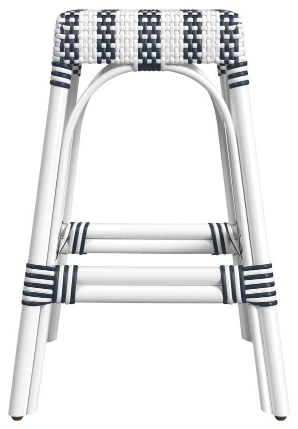 Company Robias Rectangular Rattan 24.5 Counter Stool, White and Navy ...