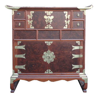 Korean Multiple Drawers Burl Wood Inlay End Table Cabinet - Asian ...