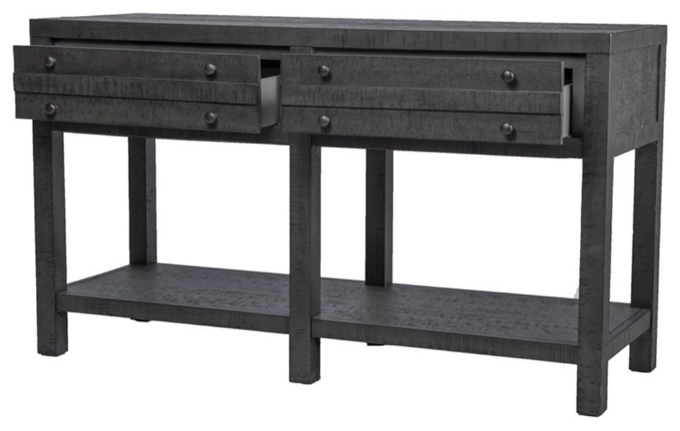 Traditional Rustic Gray Wood Console Table with Storage Drawers ...