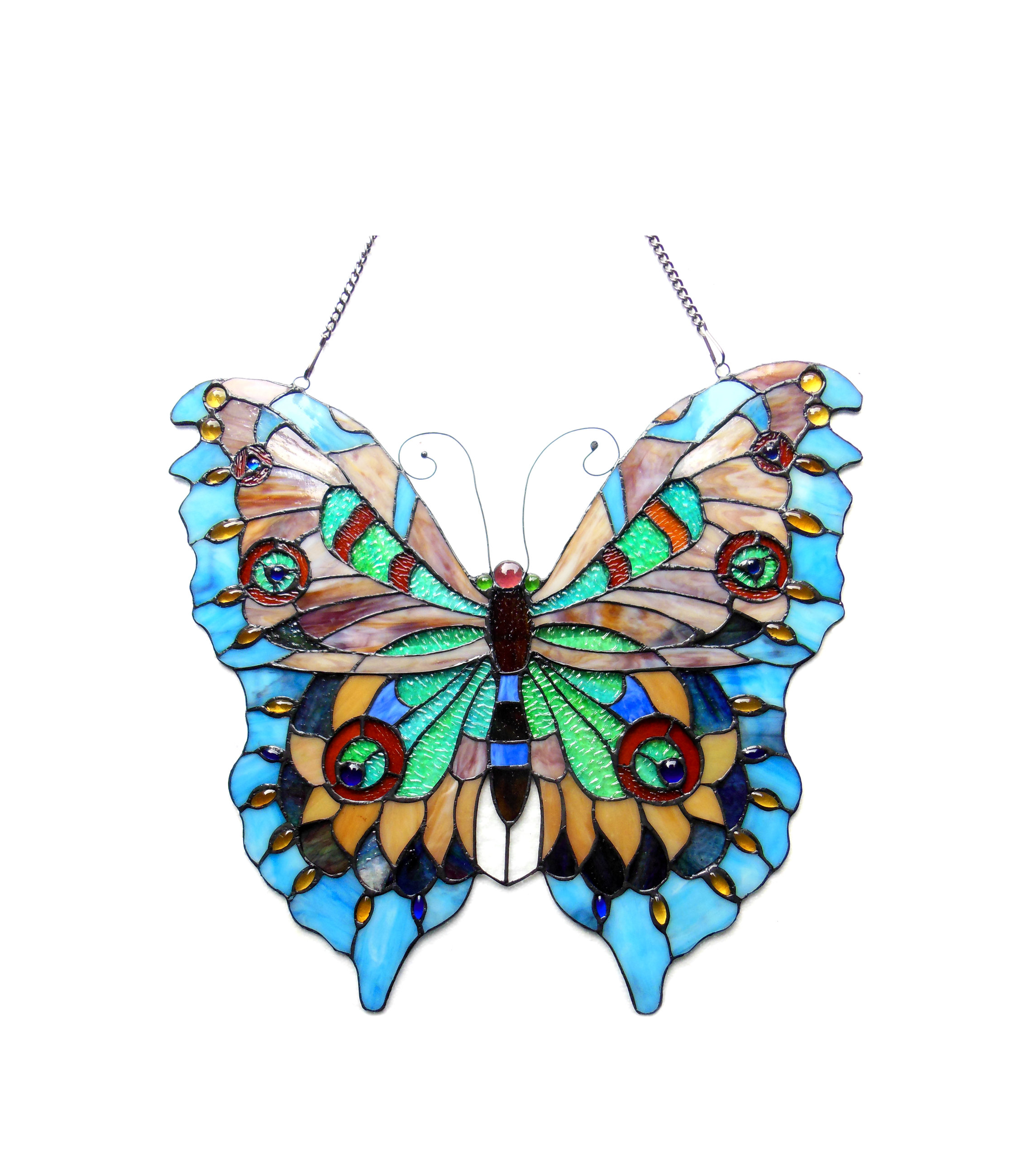 MARIPOSA, Tiffany-glass Butterfly Window Panel, 20x21 - Victorian ...