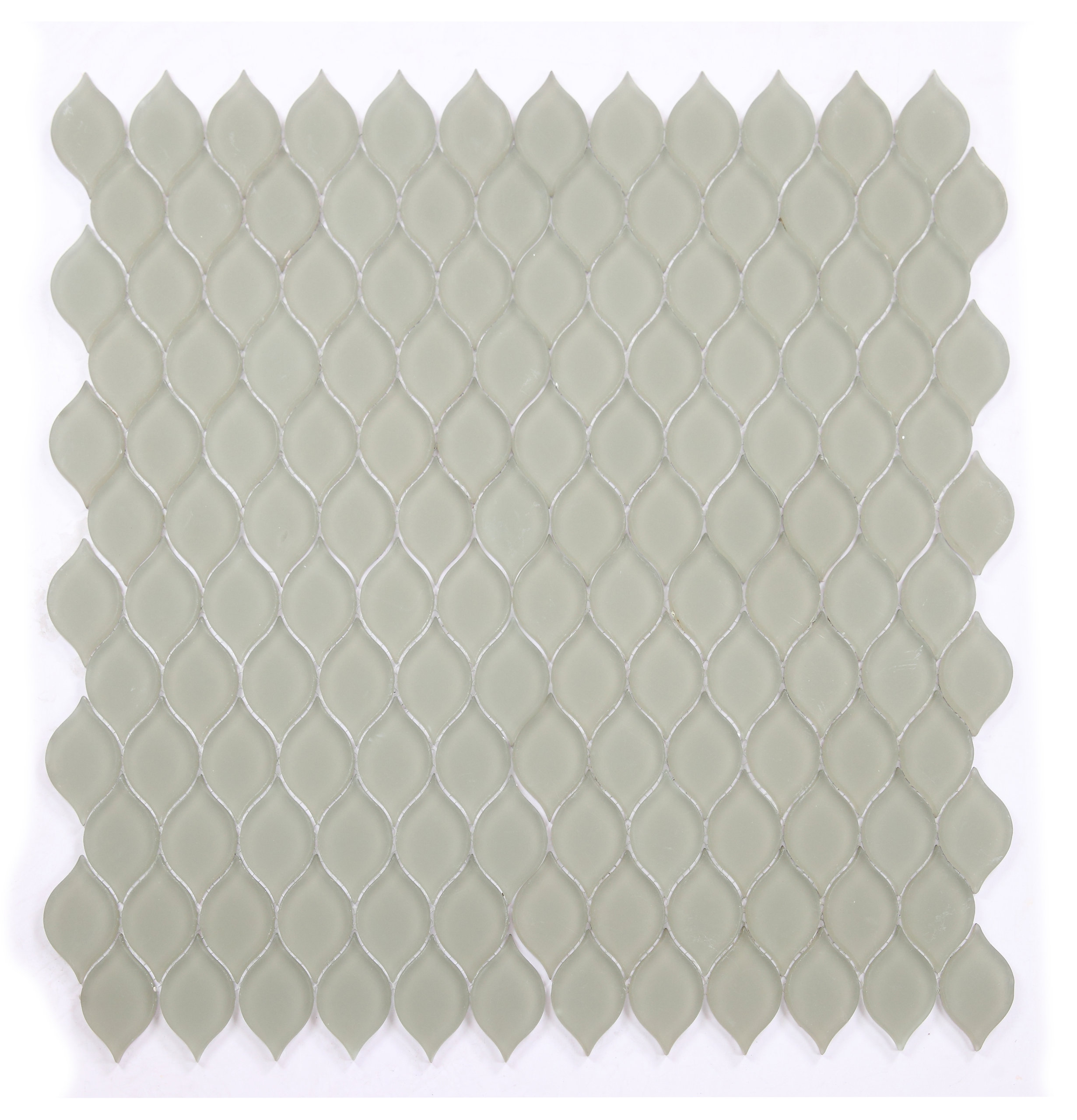 Art Deco 11"x10" Tear Drop Leaf Glass Mosaic Wall Tile, Gray, Single ...