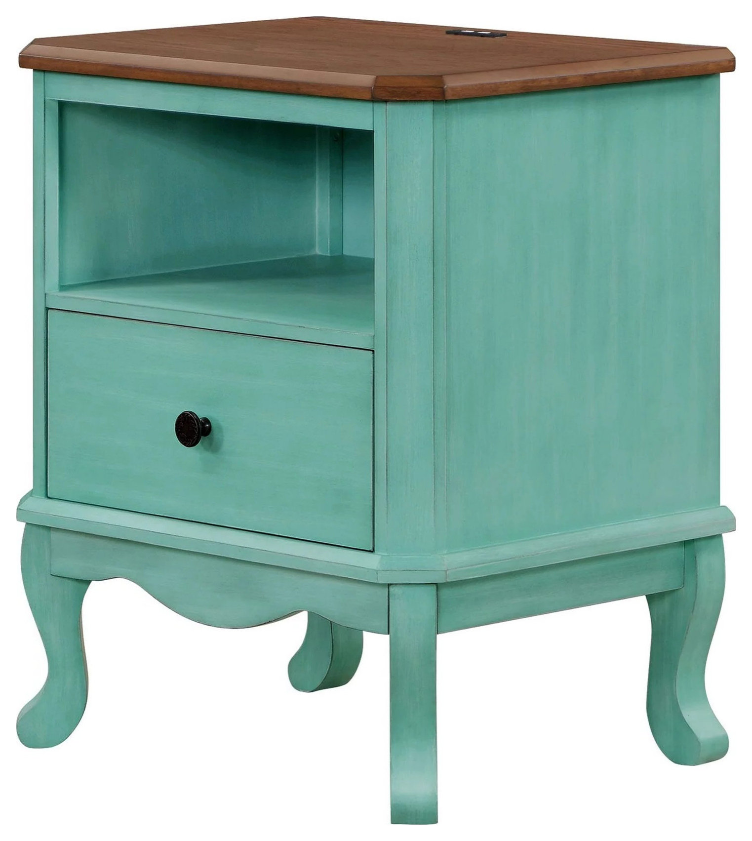 Traditional Solid Wood Nightstand with Drawer, Curved Legs, and USB ...