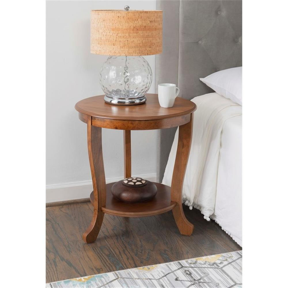 Linon Merce 22" Round Wood Side Table with Shelf in Natural Brown ...