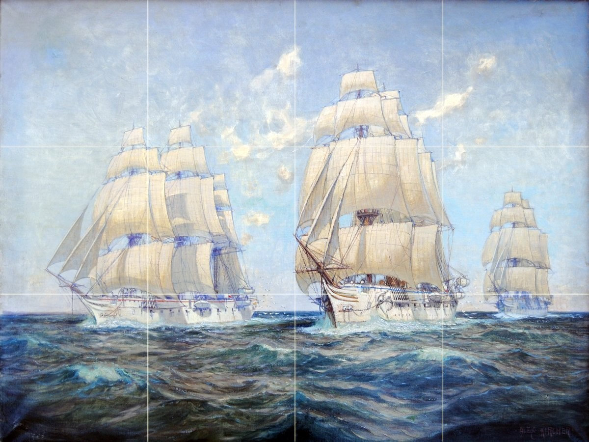 Tile Mural, Seascape Ship Wave Backsplash, 4.25" Ceramic, Glossy ...