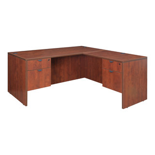 Legacy 66" Double Pedestal L-Desk With 47" Return, Cherry - Modern ...