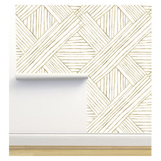 Striped Diamond Gold Cream Wallpaper, 24"x72" - Contemporary ...