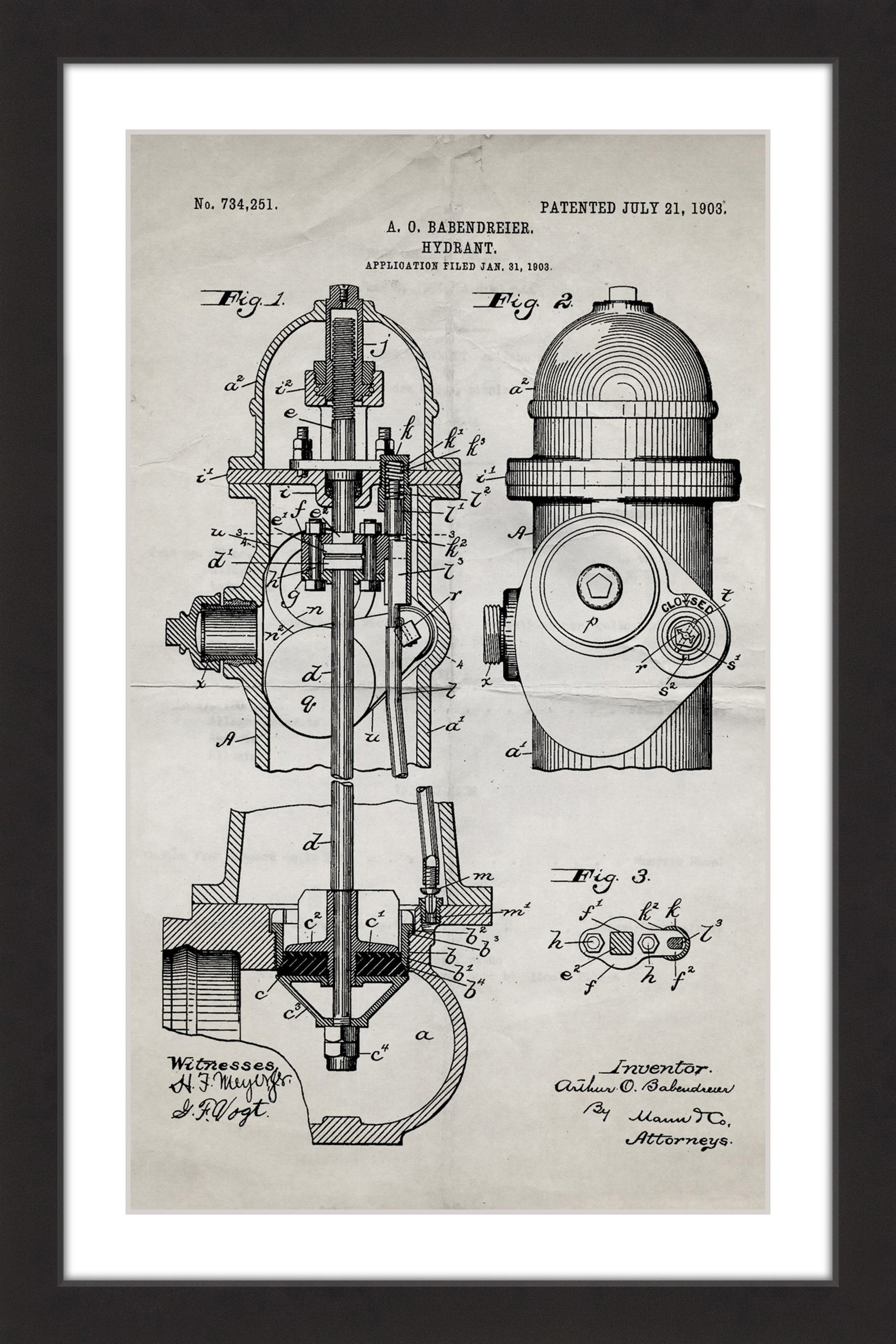 "Hydrant 1903 Old Paper" Framed Painting Print, 16x24 - Contemporary ...
