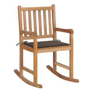 vidaXL Rocking Chair With Taupe Cushion Solid Teak Wood - Transitional ...