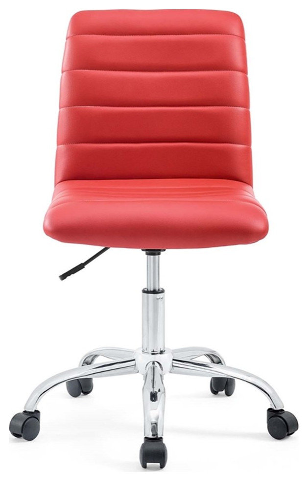 Pemberly Row Modern Vinyl Armless Mid Back Office Chair in Red ...
