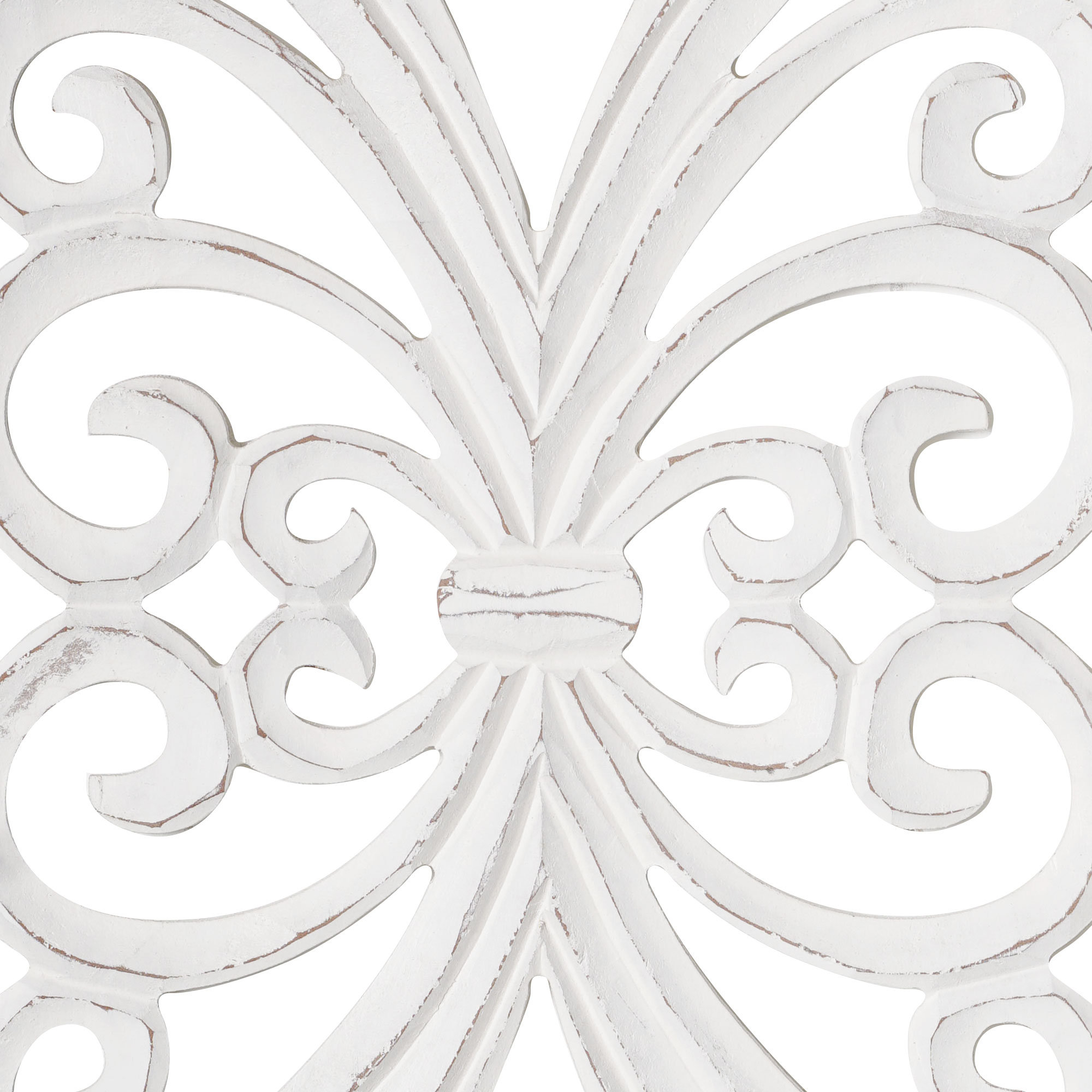 Distressed Hand-Carved White Wood Wall Accent Medallion Panel - 16x36 ...