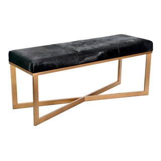 Malcolam Black Hairline Leather Bench - Contemporary - Upholstered ...