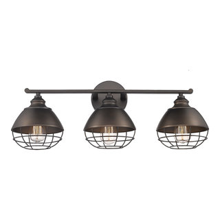 3 Light Industrial Bathroom Wall Lighting in Oiled Bronze - Industrial ...