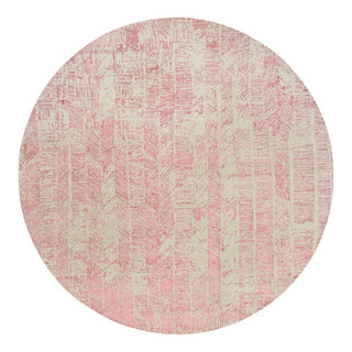 Rose Pink, Wool and Art Silk Jacquard Hand Loomed, Round Rug, 10'0"x10 ...