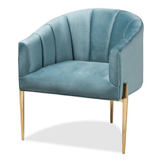 Bowery Hill Modern Light Blue Velvet Gold Finished Accent Chair
