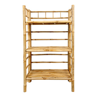 Bamboo Multi-Purpose Freestanding Folding Collapsible 3-tier Bookcase ...