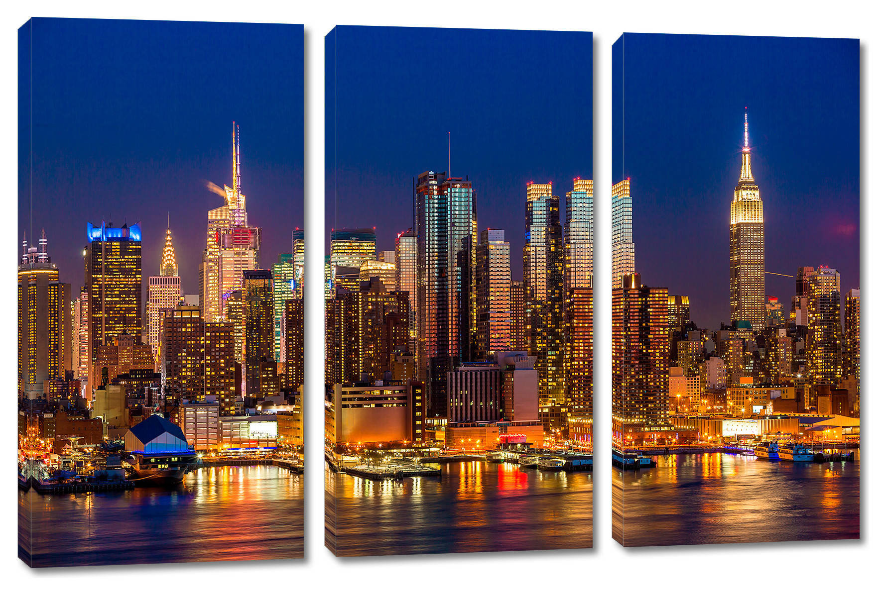 Midtown Manhattan Oceanfront Canvas Print Wall Art, 3 Panel Split ...