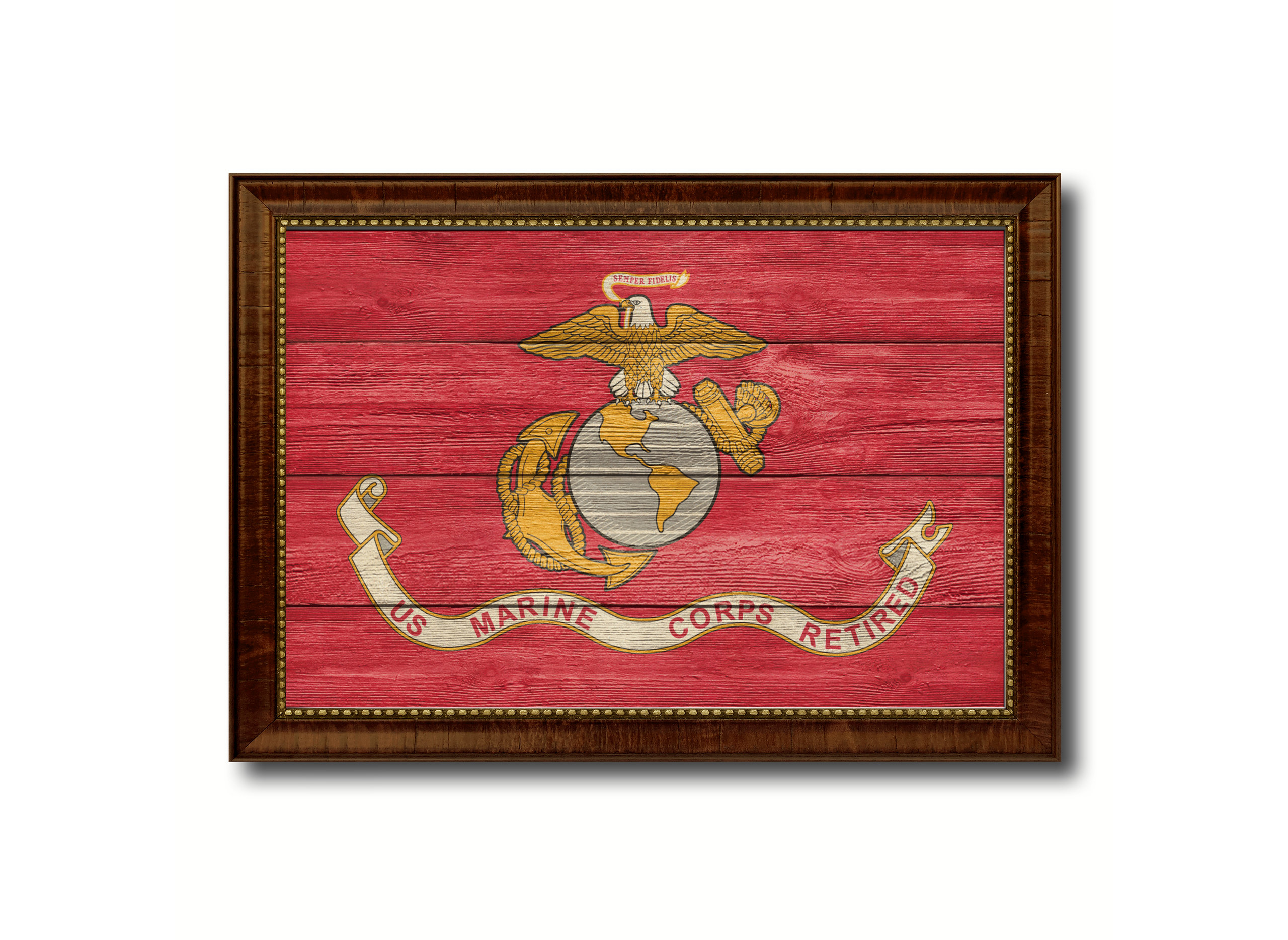 US Marine Retired Military Textured Flag Print With Brown Gold Frame ...