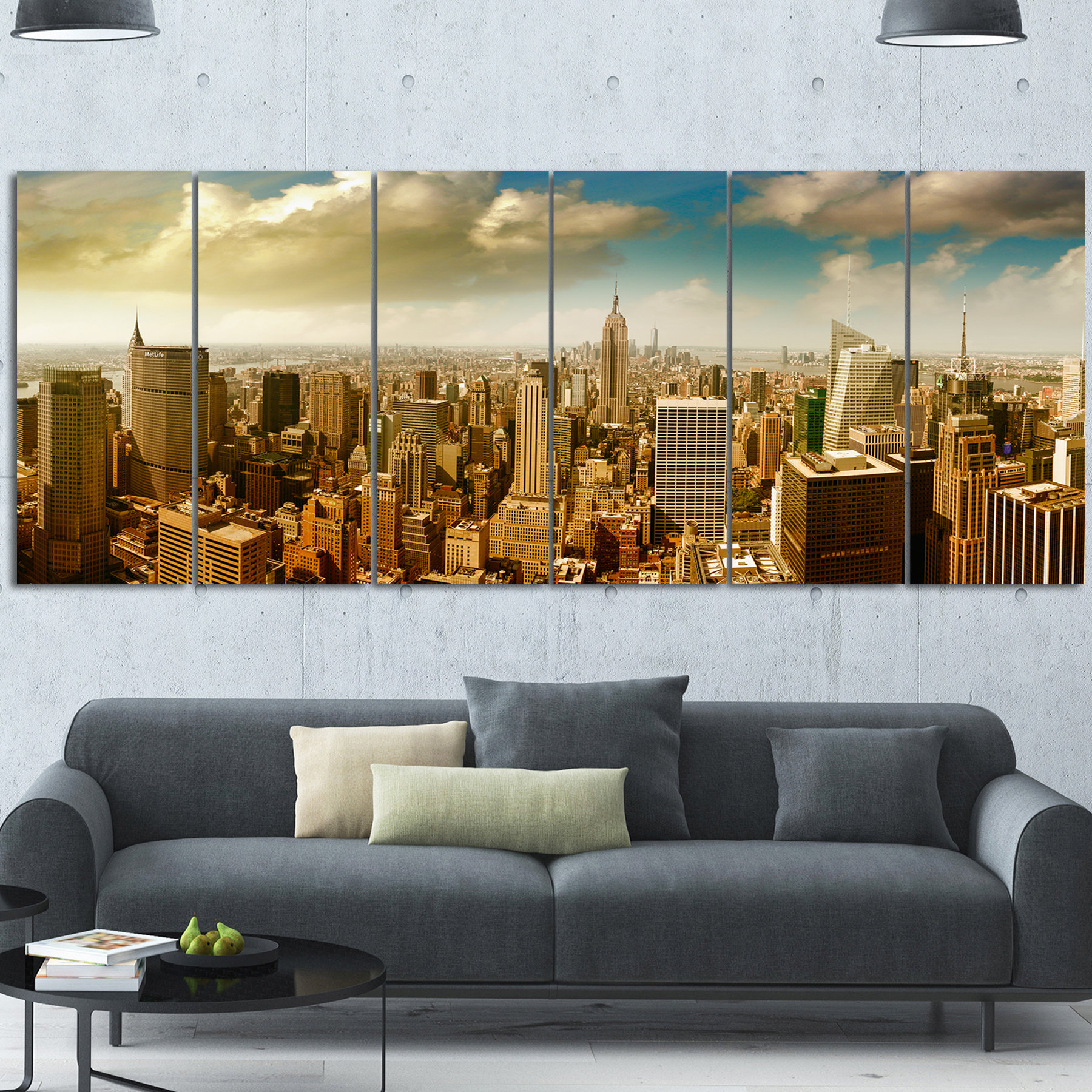 Midtown and Downtown Manhattan, Multipanel Modern Cityscape Canvas ...