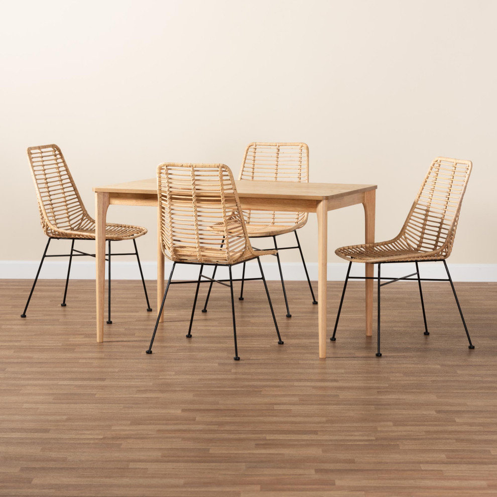 Rosalin Rattan 5-Piece Dining Set - Tropical - Dining Sets - by Baxton ...