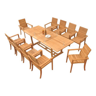 11-Piece Outdoor Teak Set: 94" Masc Rectangle Table, 10 Alps Stacking ...