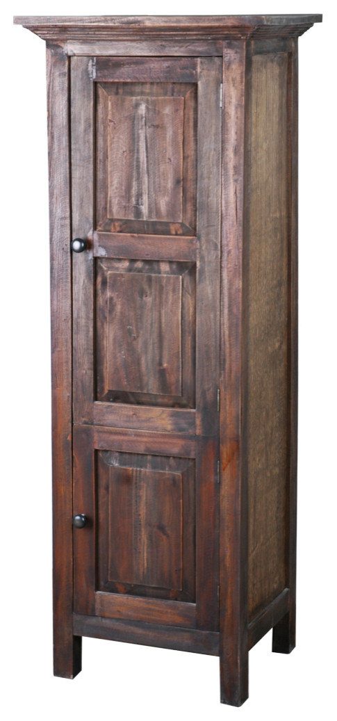 Tall 2 Door Storage Cabinet Raftwood Brown Solid Wood Cupboard - Rustic ...