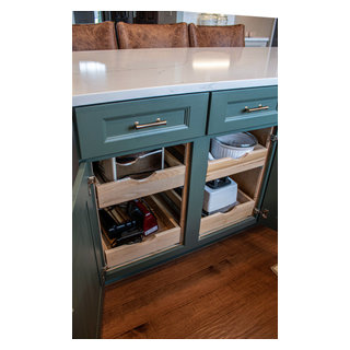 Two-Toned Kitchen with Contrasting Mixed Quartz and Wood Countertops ...