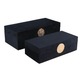 Wood, S/2 10/12" Box W/ Medallion, Navy/gold - Contemporary ...