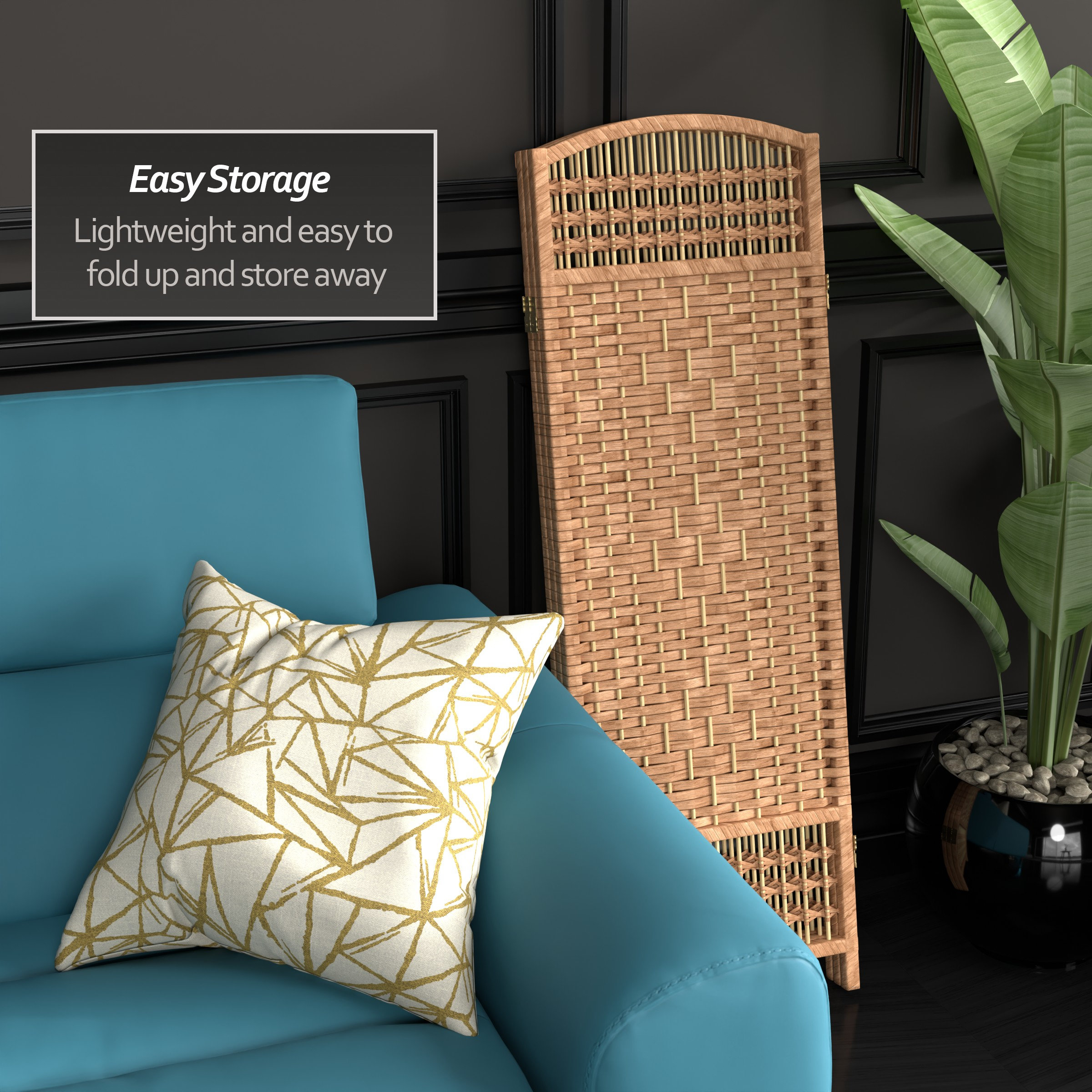 4' Tall Fiber Weave Room Divider, 3 Panels - Tropical - Screens And ...