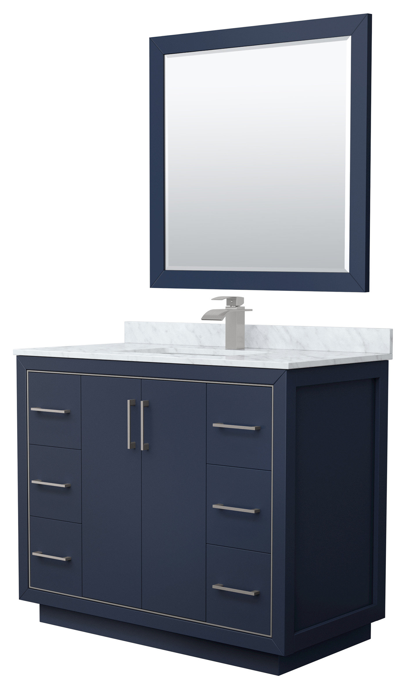 Icon 42" Single Vanity, Dark Blue, Top, Square Brushed Nickel Trim, 34 ...