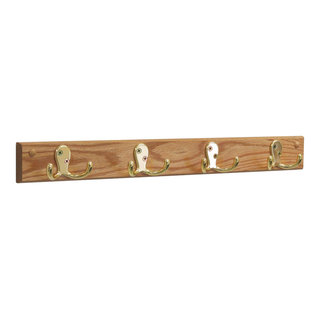 Wooden Mallet 2 Hook Wall Coat Rack Rail in Light Oak and Brass, 4 ...