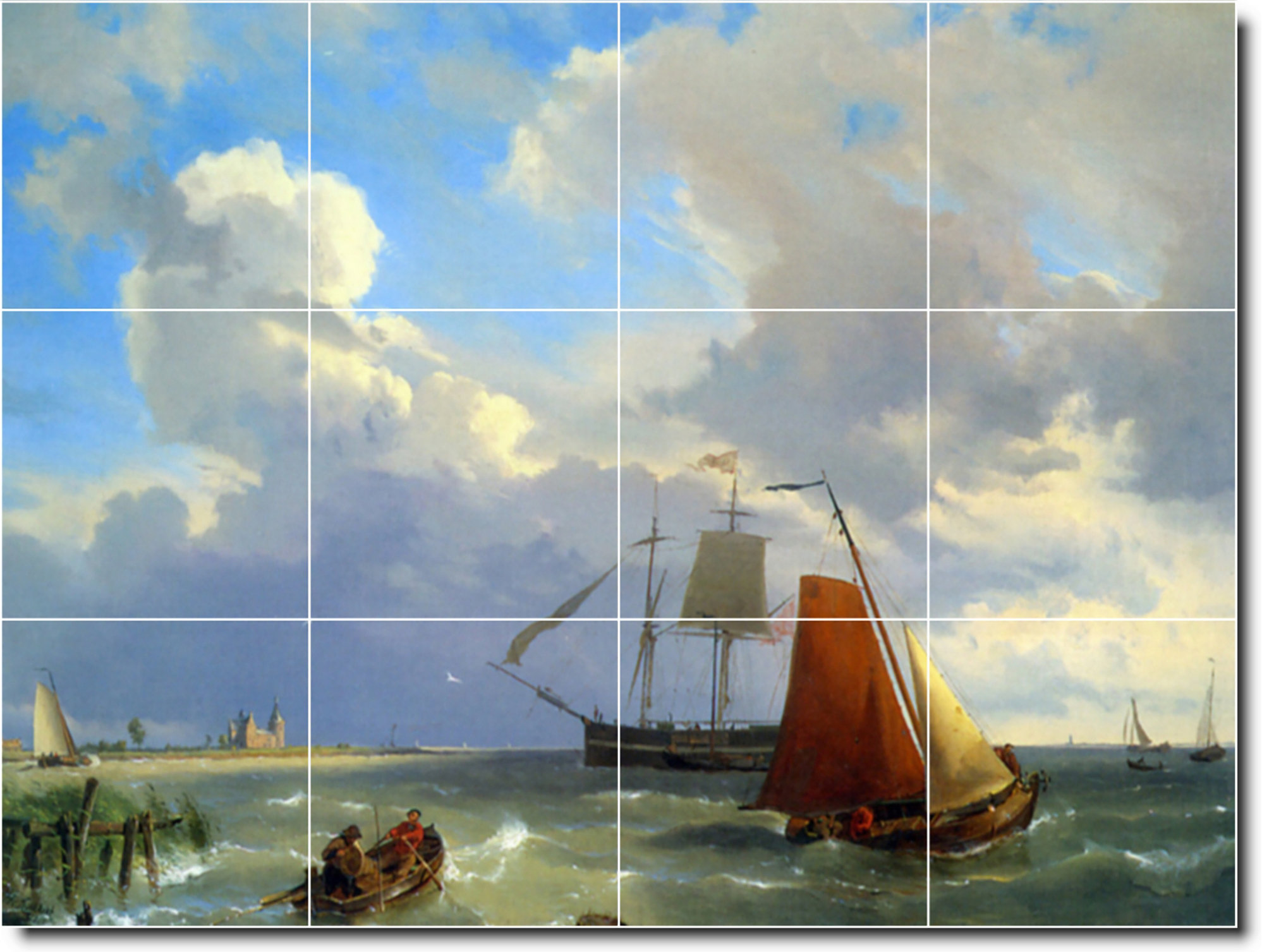 Hermanus Koekkoek Ship Boat Painting Ceramic Tile Mural #23, 32" Wide x ...