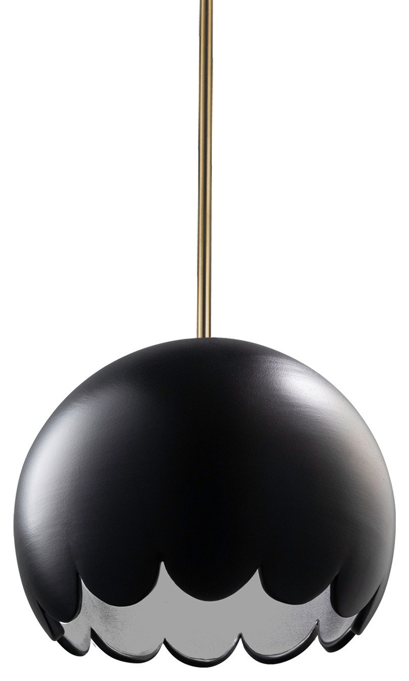 Radiance Scallop Pendant, Carbon, Matte Black, Antique Brass, Rigid ...