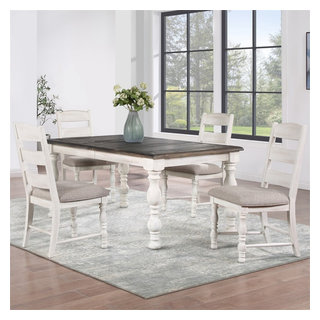 Bowery Hill Farmhouse 5-piece Weathered White Wood Dining Set - French ...