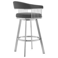 Chelsea Gray Faux Leather and Brushed Stainless Steel Swivel Bar Stool ...