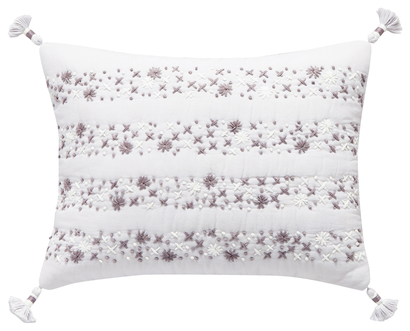 Splendid Cross Stitched Embroidered Quilted Decorative Pillow, Pale ...