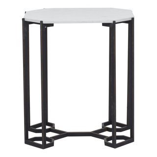 Contemporary End Table, Octagonal Design With Metal Frame & Marble ...