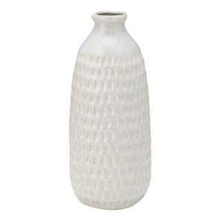 Ceramic 12" Dimpled Vase, Oatmeal, 5x5x12 inches - Transitional - Vases ...