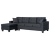 Nala Black Fabric 97" Wide Reversible Sectional Sofa, Cupholders ...