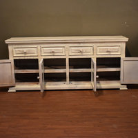 Rustic Solid Wood 73" Whitewashed TV Stand - Farmhouse - Entertainment ...