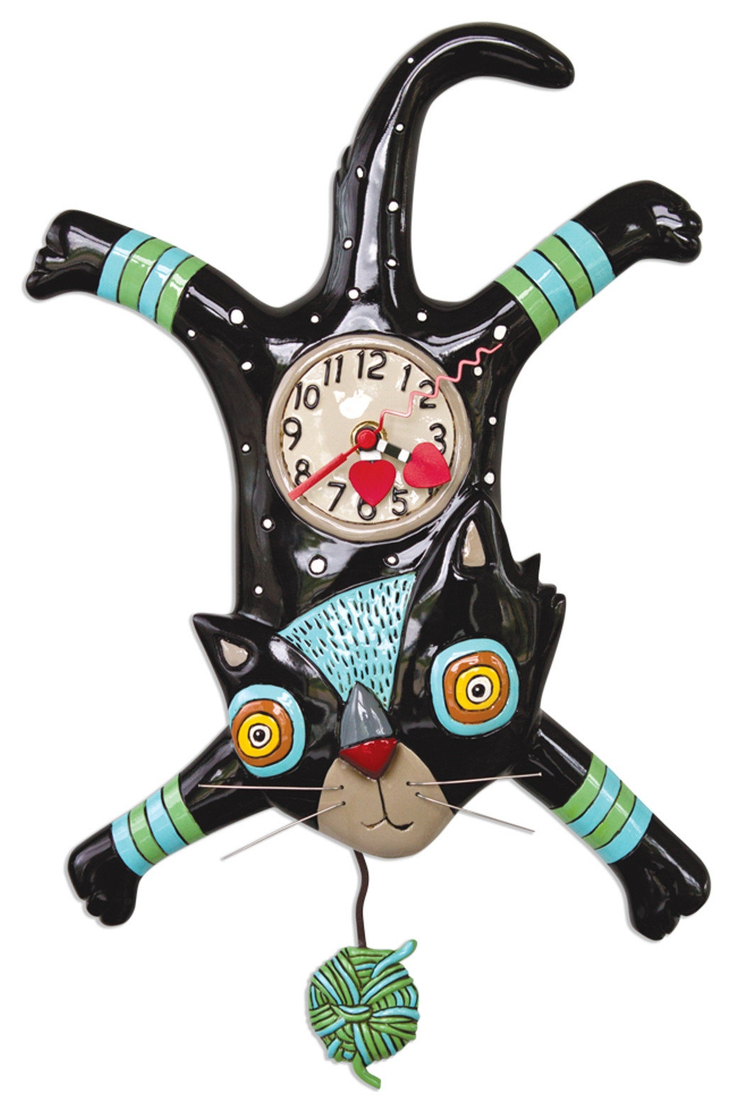 Allen Designs Craft Attack Kitty Cat Pendulum Wall Clock Battery ...