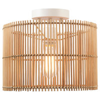 Ocean 1-Light Matte White Flush Mount Ceiling Light with Natural Bamboo Shade - Asian - Flush ...