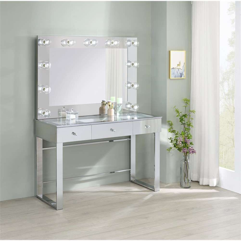 Coaster Umbridge 3-Drawer Wood Vanity with LED Lighting in Chrome/White ...